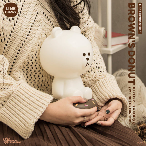 Beast Kingdom VPB-014 LINE FRIENDS Series BROWN's Donut Piggy Bank w ...